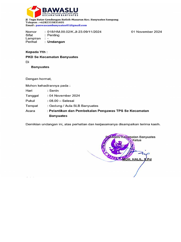 Contoh Undangan Untuk PKD Di Pelantikan Ptps | PDF
