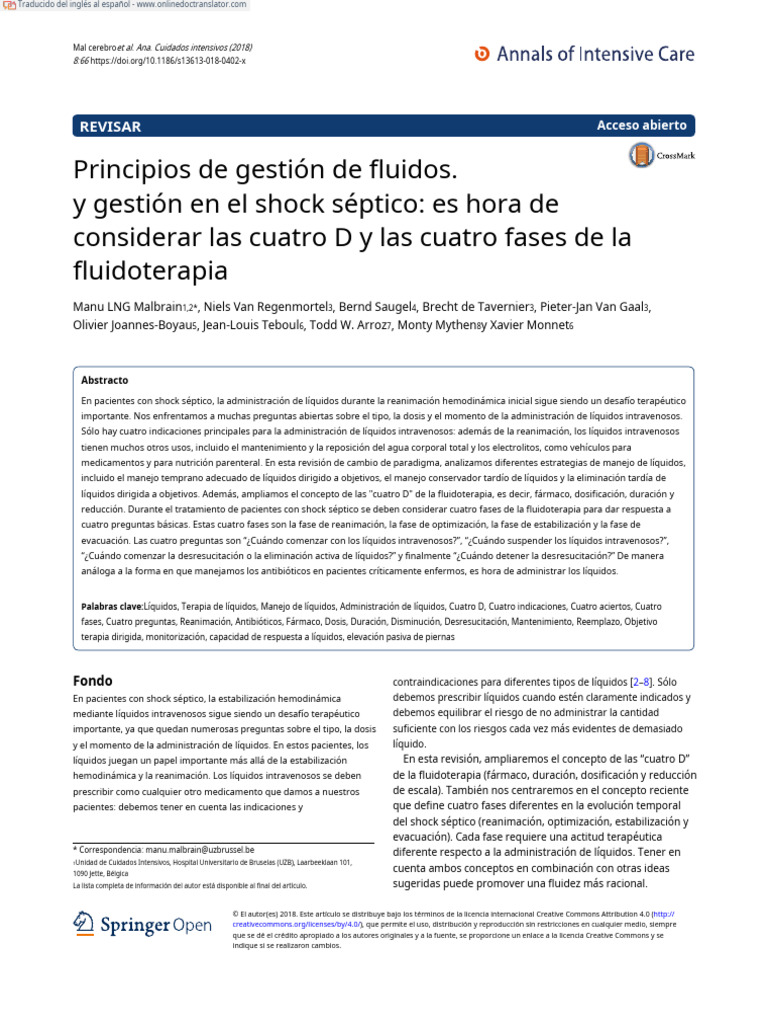 Manu L N G Malbrain Principles of Fluid Management and - En.es | PDF ...