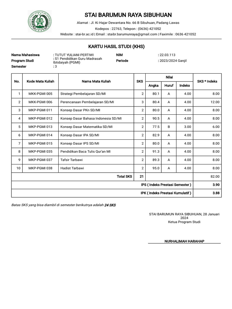Cetak Laporan KHS Mahasiswa | PDF