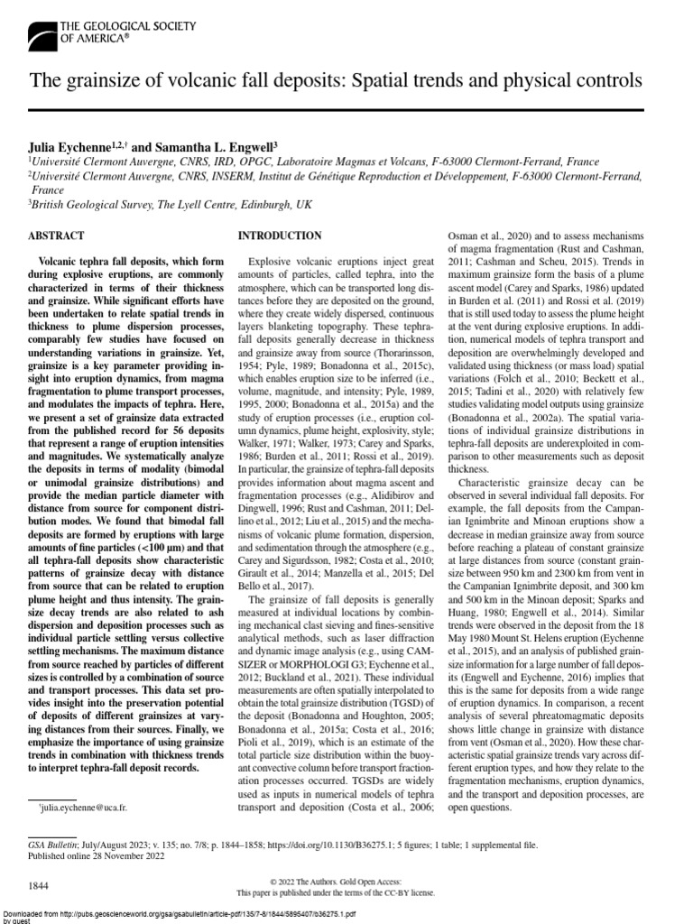 Eychenne 2022 The Grainsize of Volcanic Fall Depo | PDF | Types Of Volcanic Eruptions | Volcano