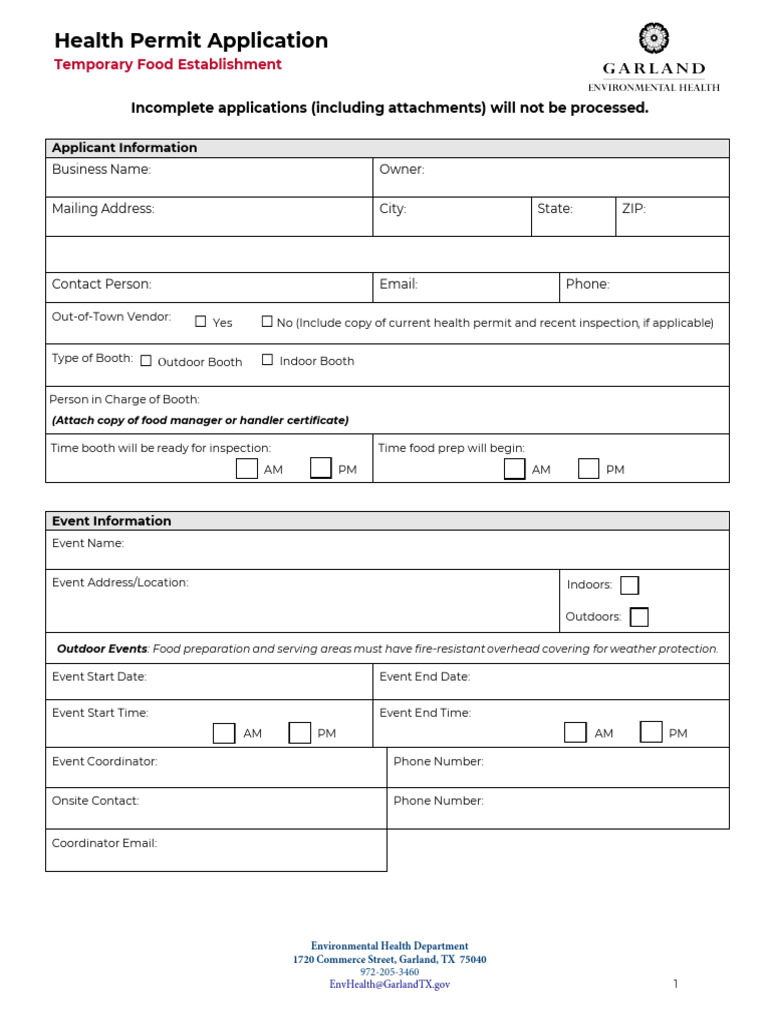 Temporary Food Establishment Permit Application 2024 ...