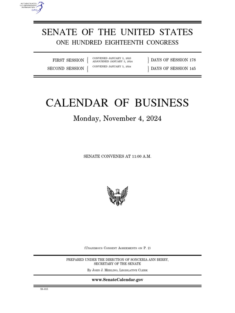 CCAL 118scal 2024 11 04 | PDF | United States Senate | Legislative ...