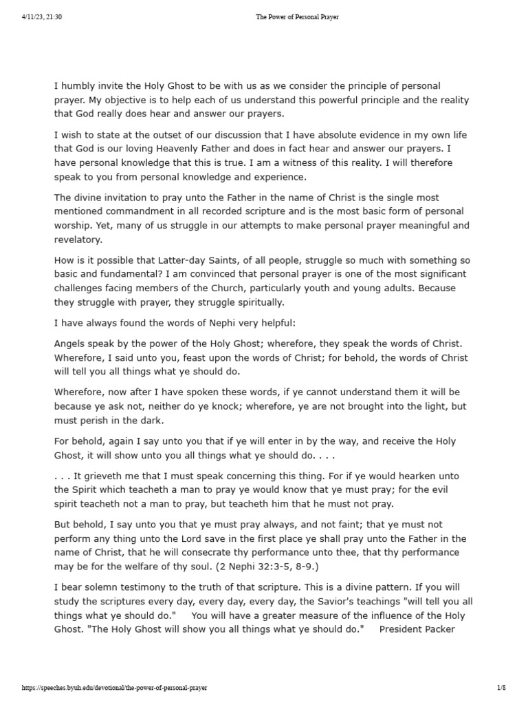The Power of Personal Prayer | PDF | Prayer | God The Father