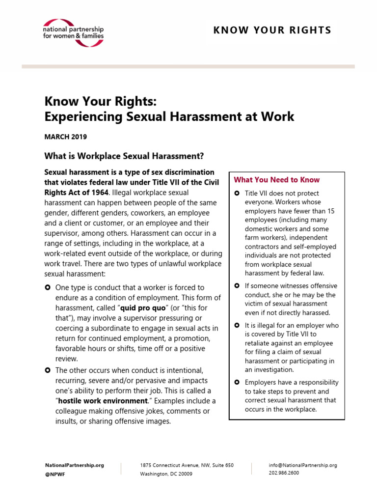 Know Your Rights Sexual Harassment in The Workplace | PDF | Sexual Harassment | Equal Employment ...