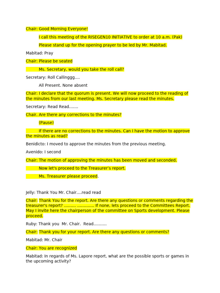 Parliamentary Script | PDF | Agenda (Meeting) | Meetings