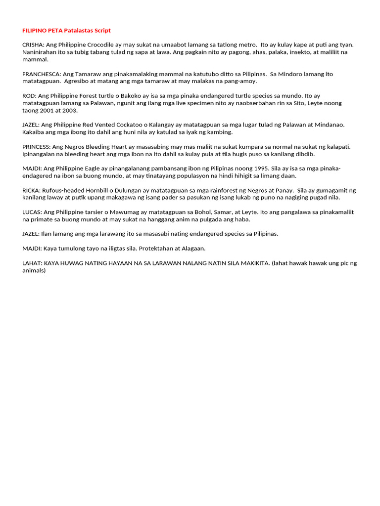 Filipino Patalastas Script For Grade 7 | PDF