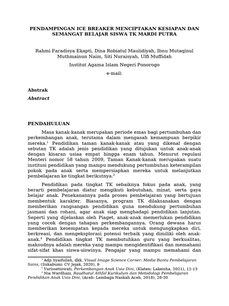 Ice Breaker untuk Semangat Belajar TK | PDF