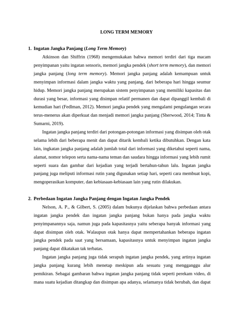 Long Term Memory | PDF | Karier & Perkembangan