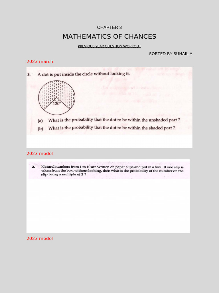 Mathematics of Chances Pyq | PDF