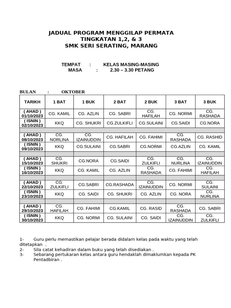 Jadual Program Menggilap Permata 1 | PDF