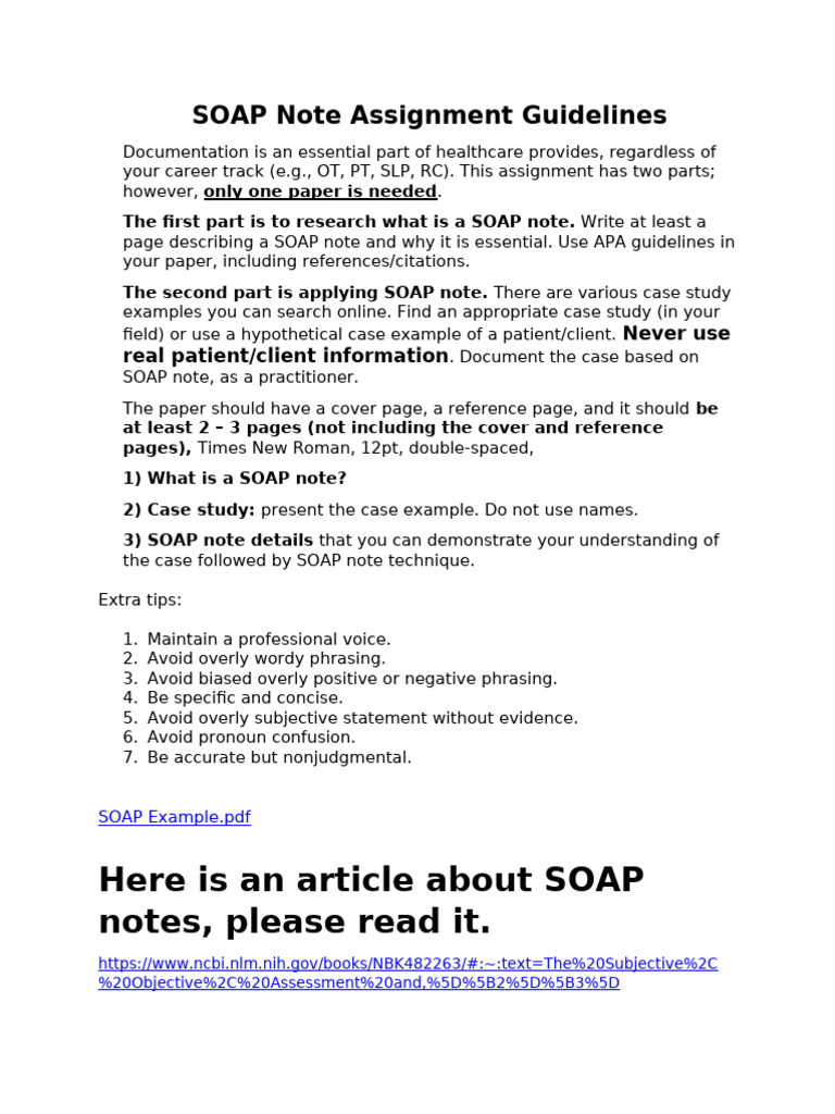 SOAP Note Assignment Guidelines | PDF | Career & Growth | Computers SOAP Note Assignment Guidelines | PDF | Career & Growth | Computers