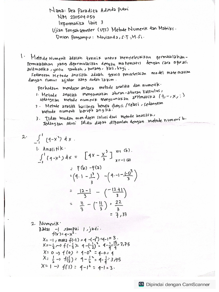Metode Numerik Dea Paradita 230504059 | PDF