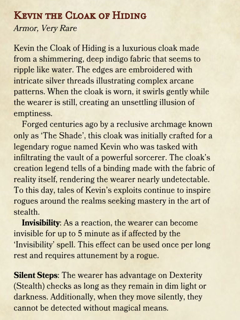 Kevin The Cloak of Hiding | PDF