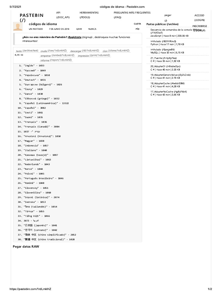 Códigos de Idioma - Pastebin | PDF