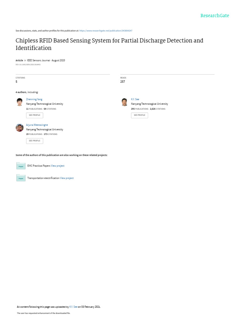 Chipless RFID Based Sensing System For Partial Discharge Detection and Identification | PDF ...
