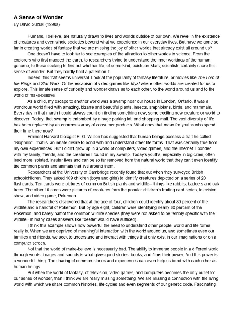 A Sense of Wonder | PDF