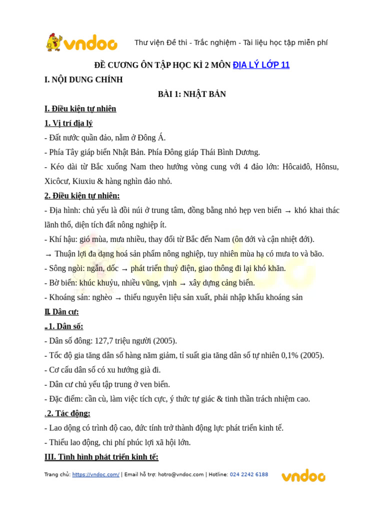 De Cuong On Tap Hk2 Mon Dia Ly Lop 11 | PDF