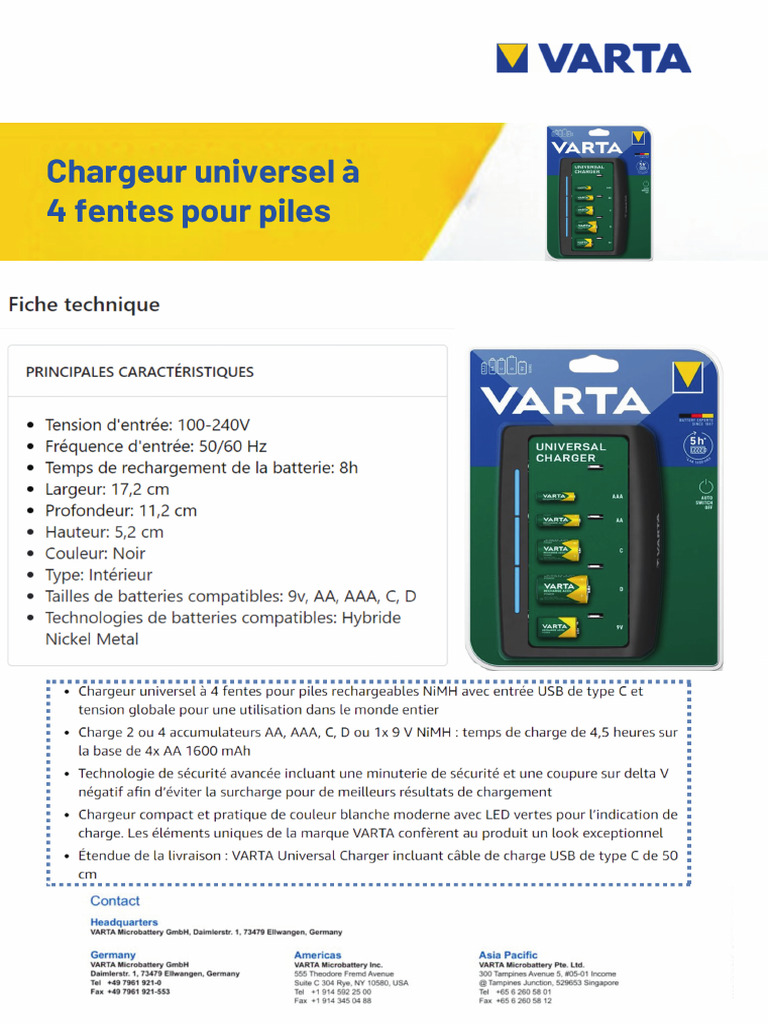 Fiche Technique Chargeur Varta | PDF