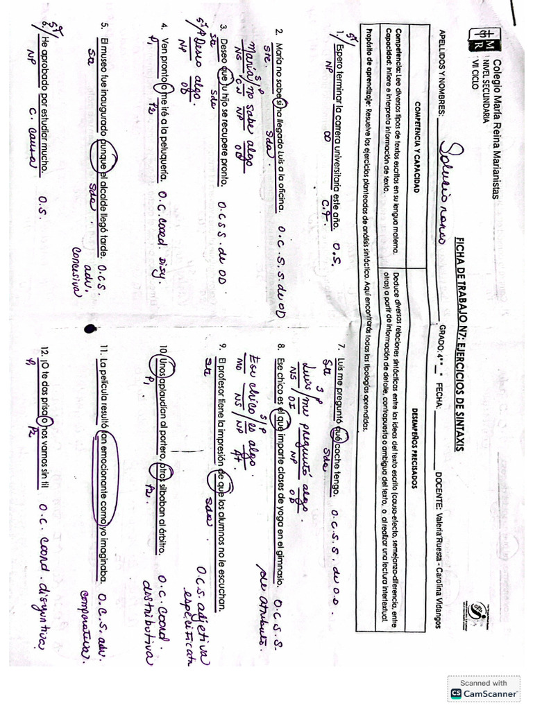 Solucionario Repaso Sintaxis | PDF