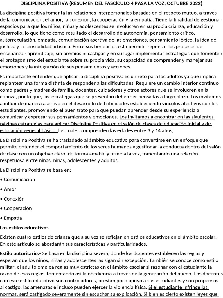 Disciplina Positiva Resumen | PDF | Adultos | Aprendizaje