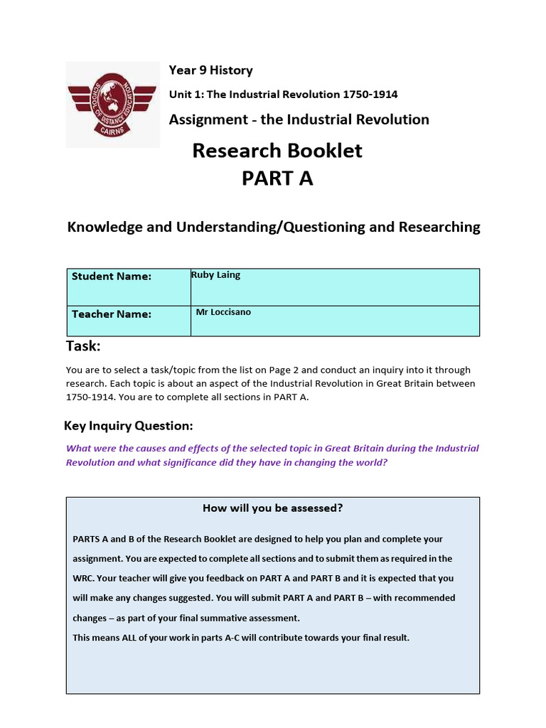 PART A (Revised) RESEARCH BOOKLET Industrial Revolution 2024 - RL 2024-09-05 09 - 22 - 28 | PDF ...