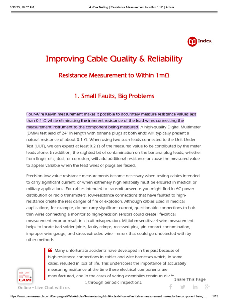 4 Wire Testing - Resistance Measurement to within 1mΩ - Article | PDF ...