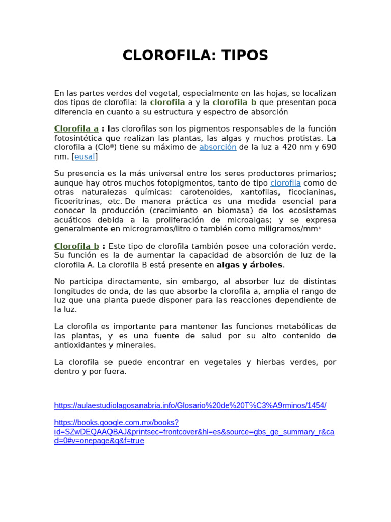 Clorofila Tipos (A y B) 2 | PDF | Ciencia y matemáticas