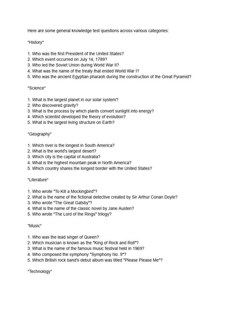 General Knowledge Tests | PDF