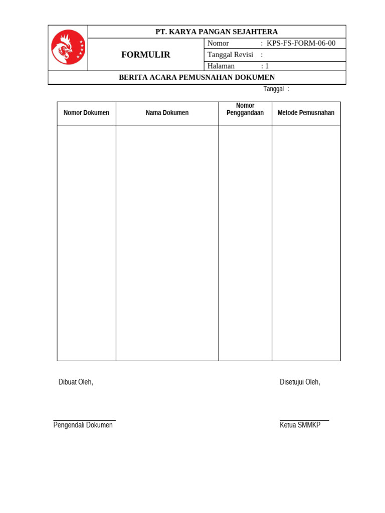 KPS-FS-FORM-06-00 Berita Acara Pemusnahan Dokumen | PDF