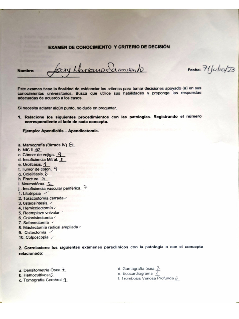 Examen de Conocimiento Enfermera | PDF