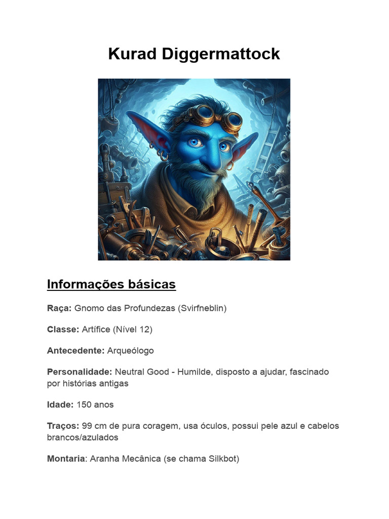 (HISTORIA) Kurad Diggermattock - Deep Gnome | PDF | História | Juvenil