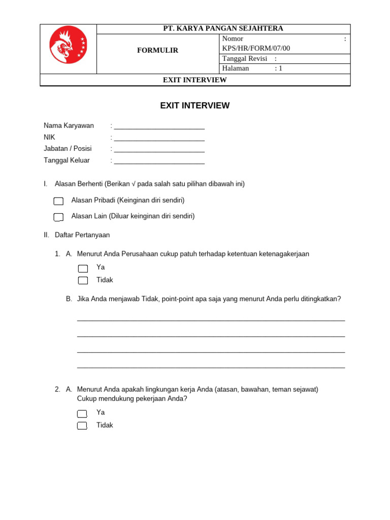 KPS-HR-FORM-07-00 Exit Interview | PDF | Bisnis