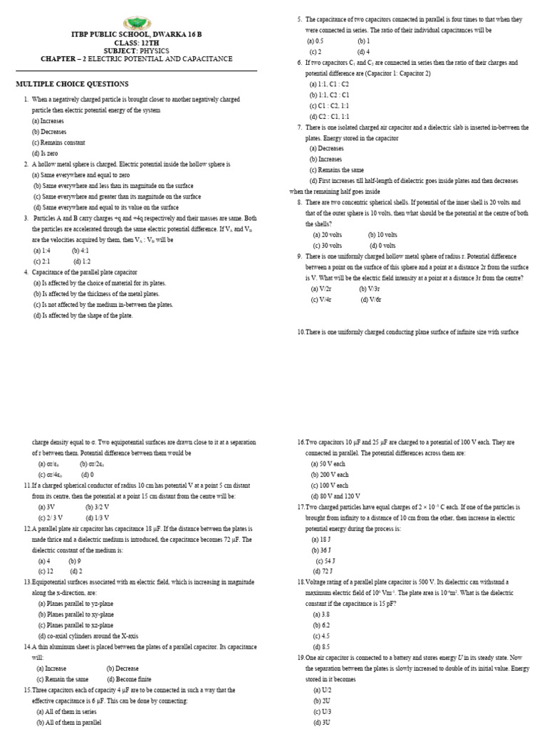 Assignments | PDF | Capacitance | Capacitor