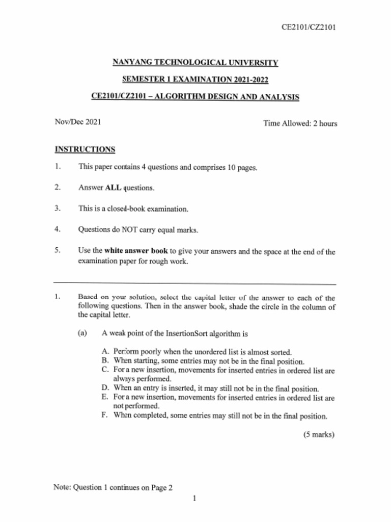 CE2101 CZ2101 2021-2022 Semester 1 | PDF