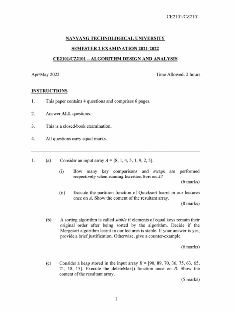 CE2101 CZ2101 2021-2022 Semester 2 | PDF | Computers | Technology & Engineering