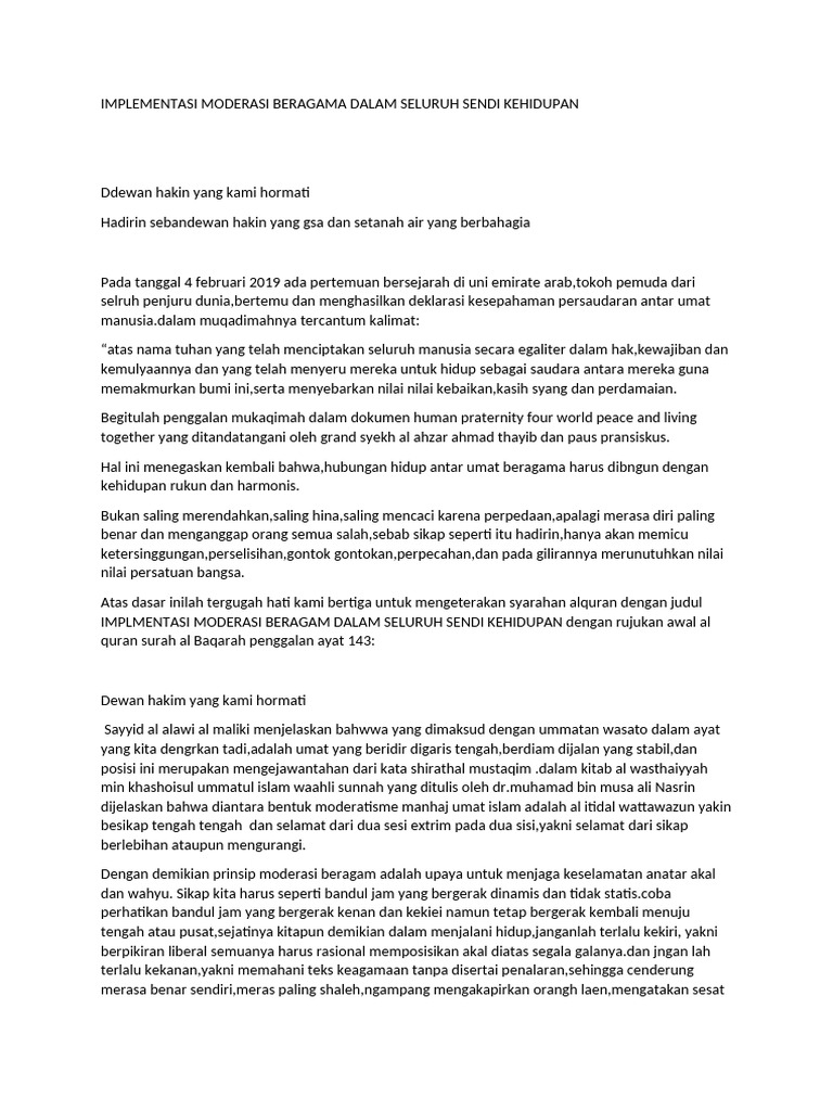 Implementasi Moderasi Beragama Dalam Seluruh Sendi Kehidupan | PDF