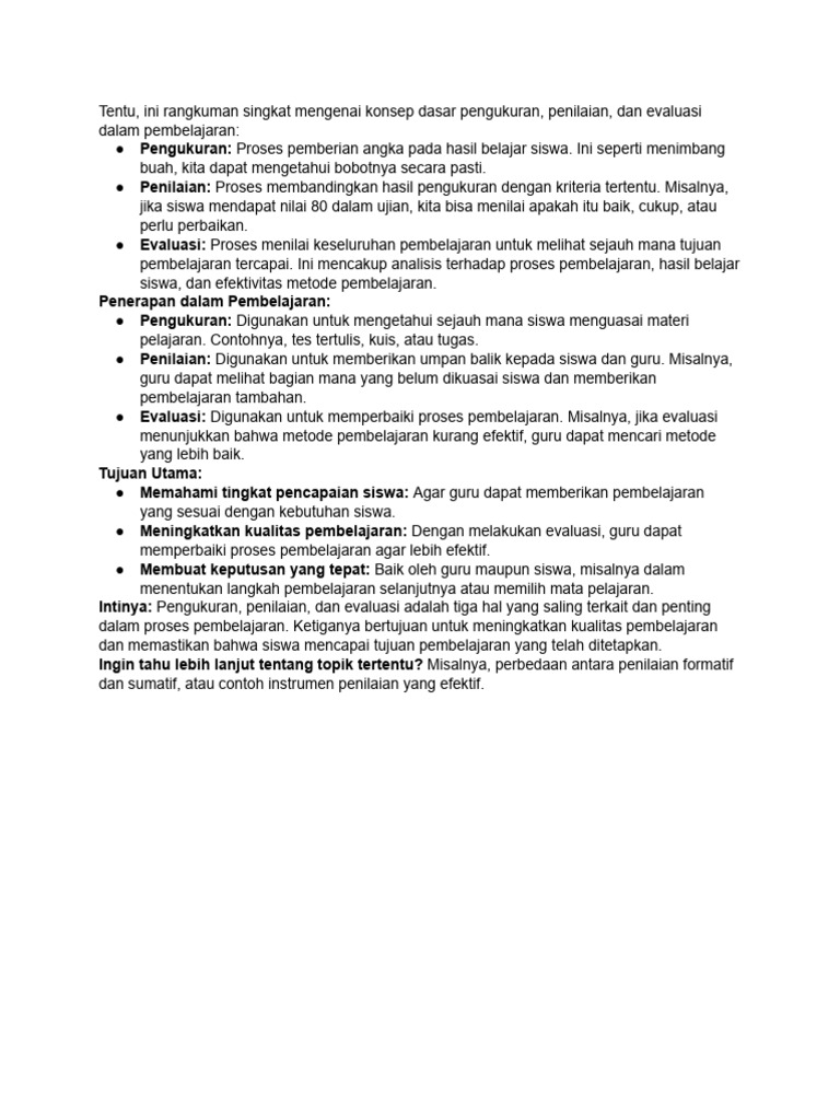 Me Resume Konsep Dasar Pengukuran, Penilaian, Evalu... | PDF | Pengembangan Diri