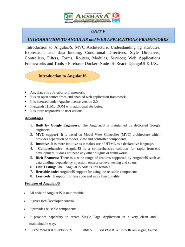 Unit V | PDF | Angular Js | Model–View–Controller