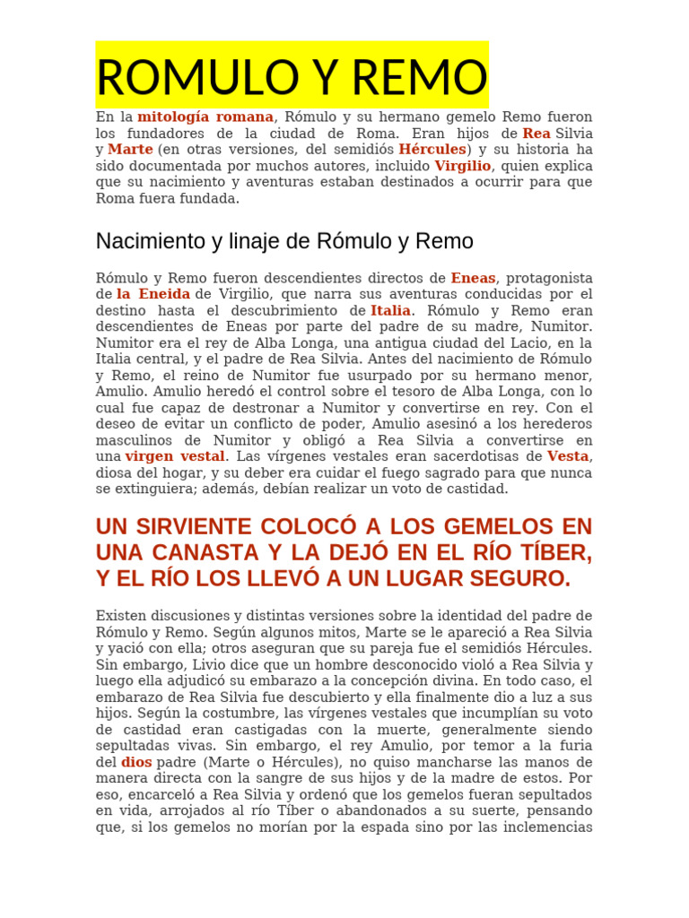Romulo y Remo | PDF | Romulus y Remus | Mitología romana