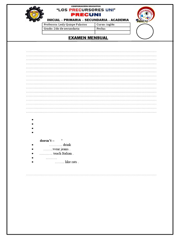 2do de secundaria exam | PDF