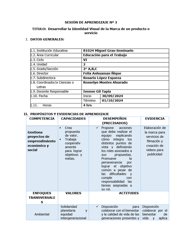 Sesión de Aprendizaje #3 Unidad 5 | PDF | Marca | Maestros