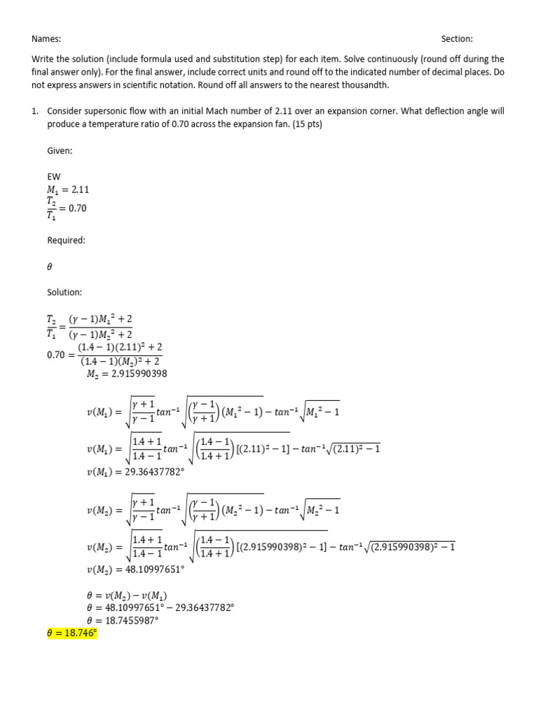Assignment No. 5 Solution Key | PDF | Mach Number | Fluid Mechanics