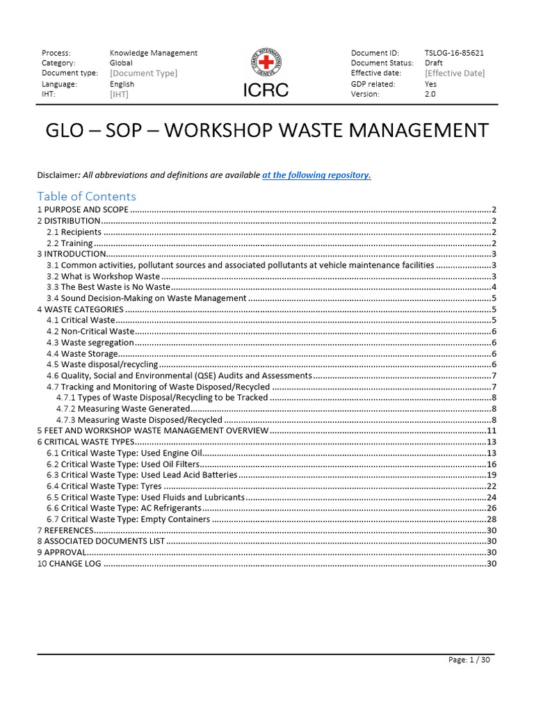 Workshop Waste Management SOP Guide | PDF | Waste | Chlorofluorocarbon