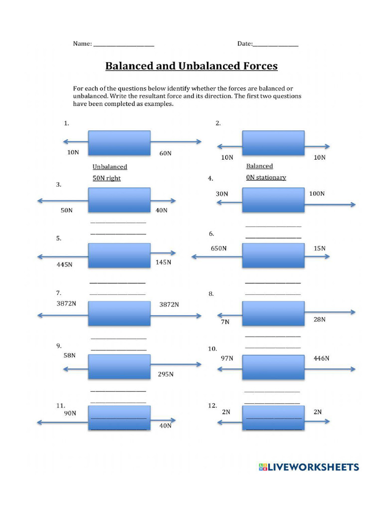 Balanced and Unbalanced Forces Worksheet 9no | PDF