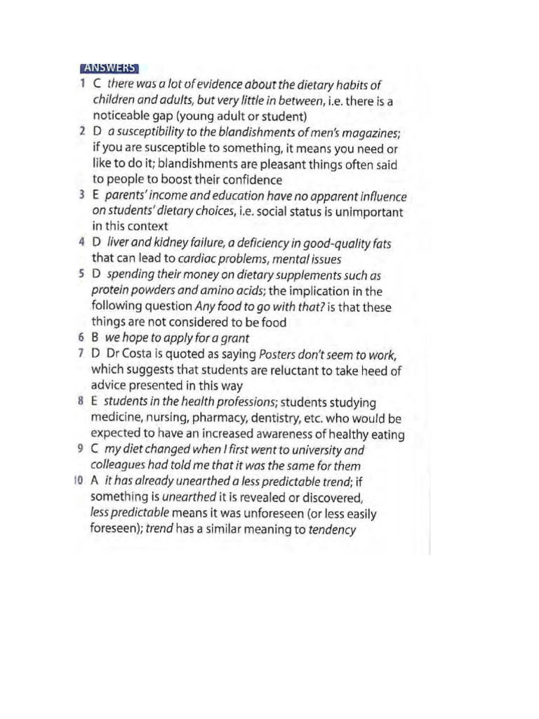 Reading Health Food Answer Key | PDF