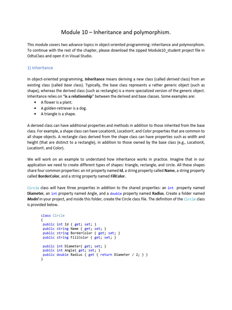 module-10-inheritance-and-polymorphism | PDF | Area | Method (Computer ... module-10-inheritance-and-polymorphism | PDF | Area | Method (Computer ...