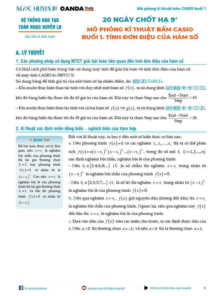 Ngọc Huyền LB Mô phỏng kĩ thuật bấm CASIO giải toán VD VDC buổi 1 | PDF