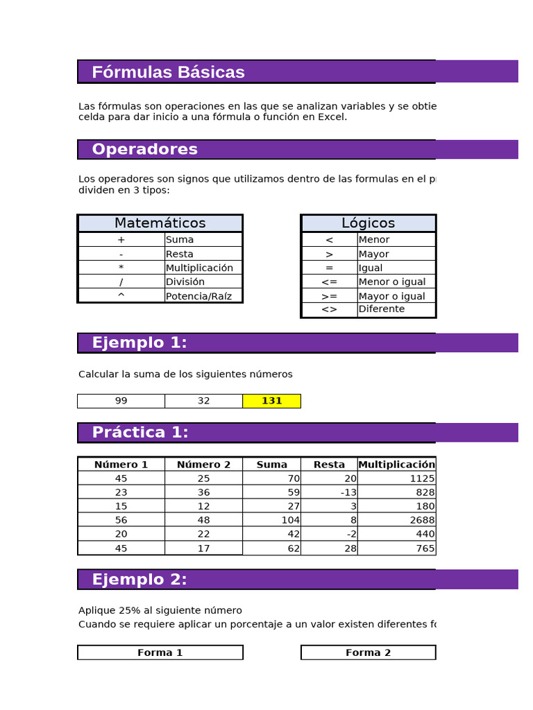 01 Fundamentos Tipos de Operadores Excel (1) | PDF | Microsoft Excel | Multiplicación