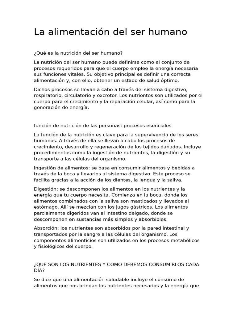 Nutrición Humana: Procesos y Nutrientes | PDF | Nutrientes | Digestión