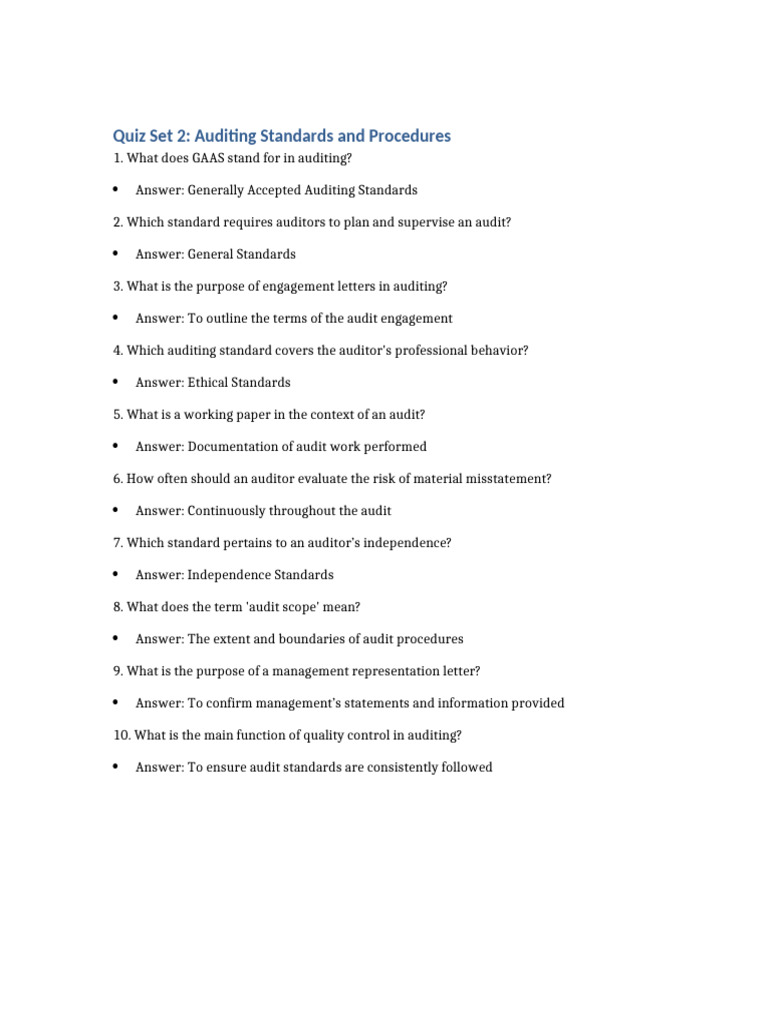 Quiz Set 2 Auditing Standards and Procedures With Answers | PDF
